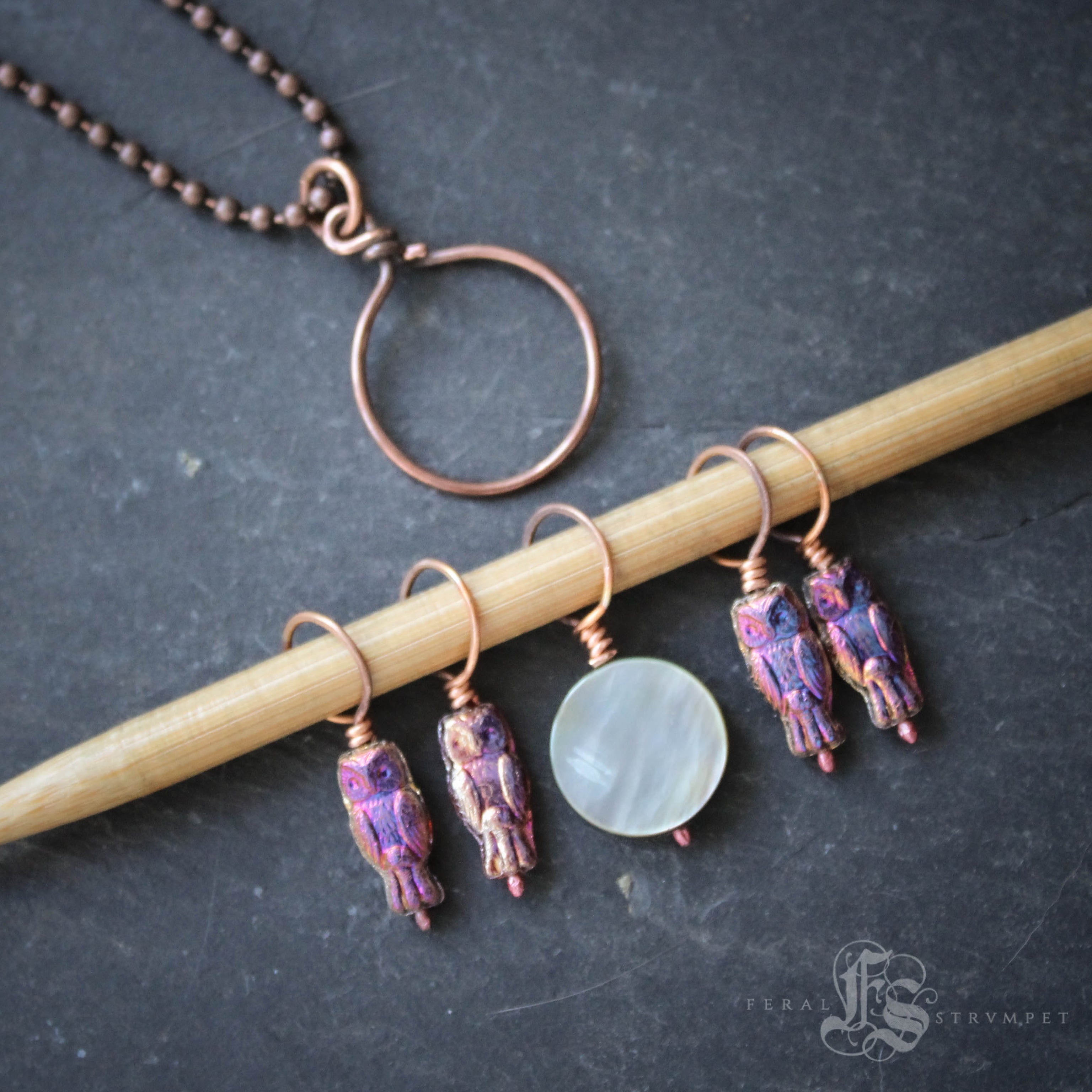 Parliament of Owls Stitch Marker Necklace Set, Bright Version – Feral ...