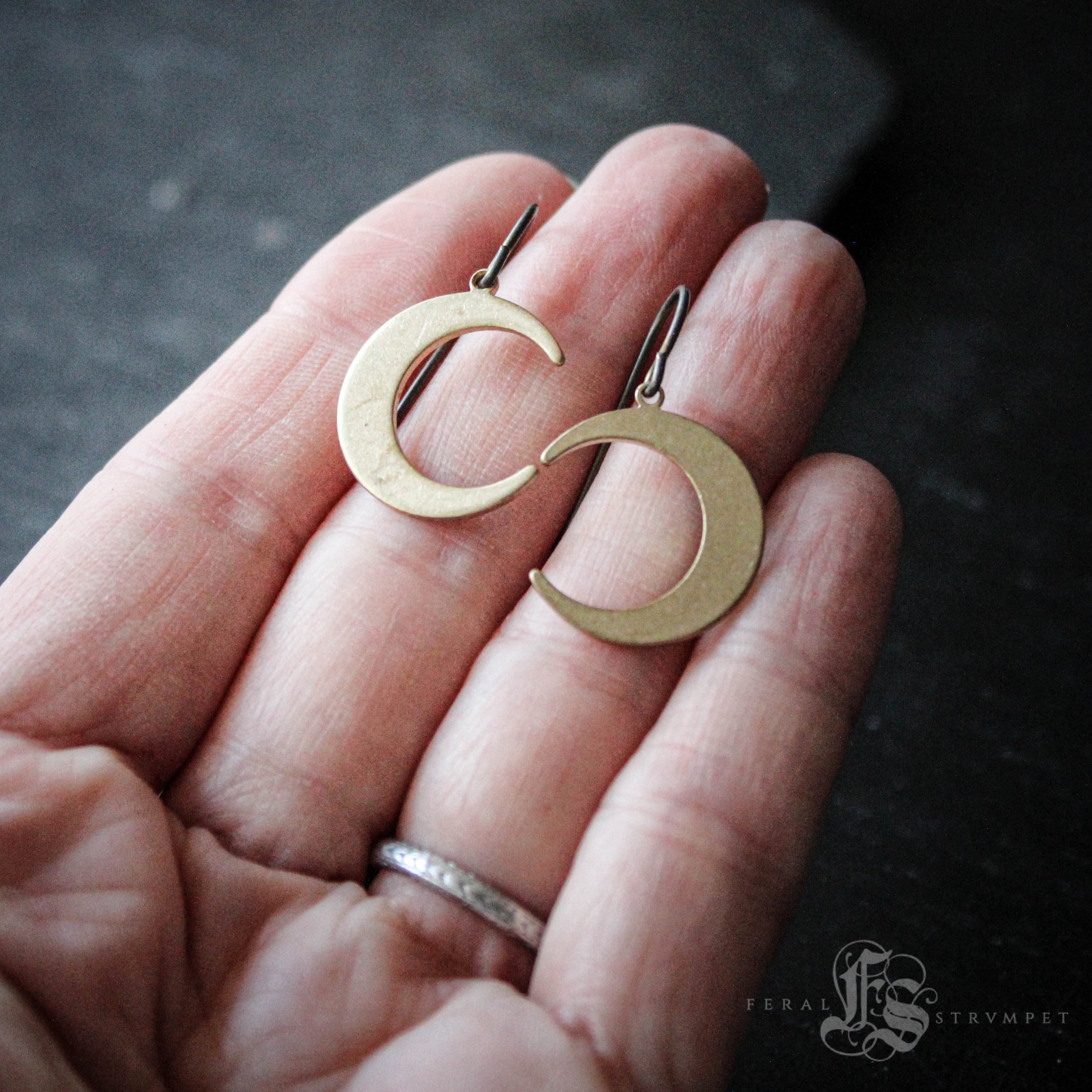 Petite Brass Moon Earrings – Feral Strumpet