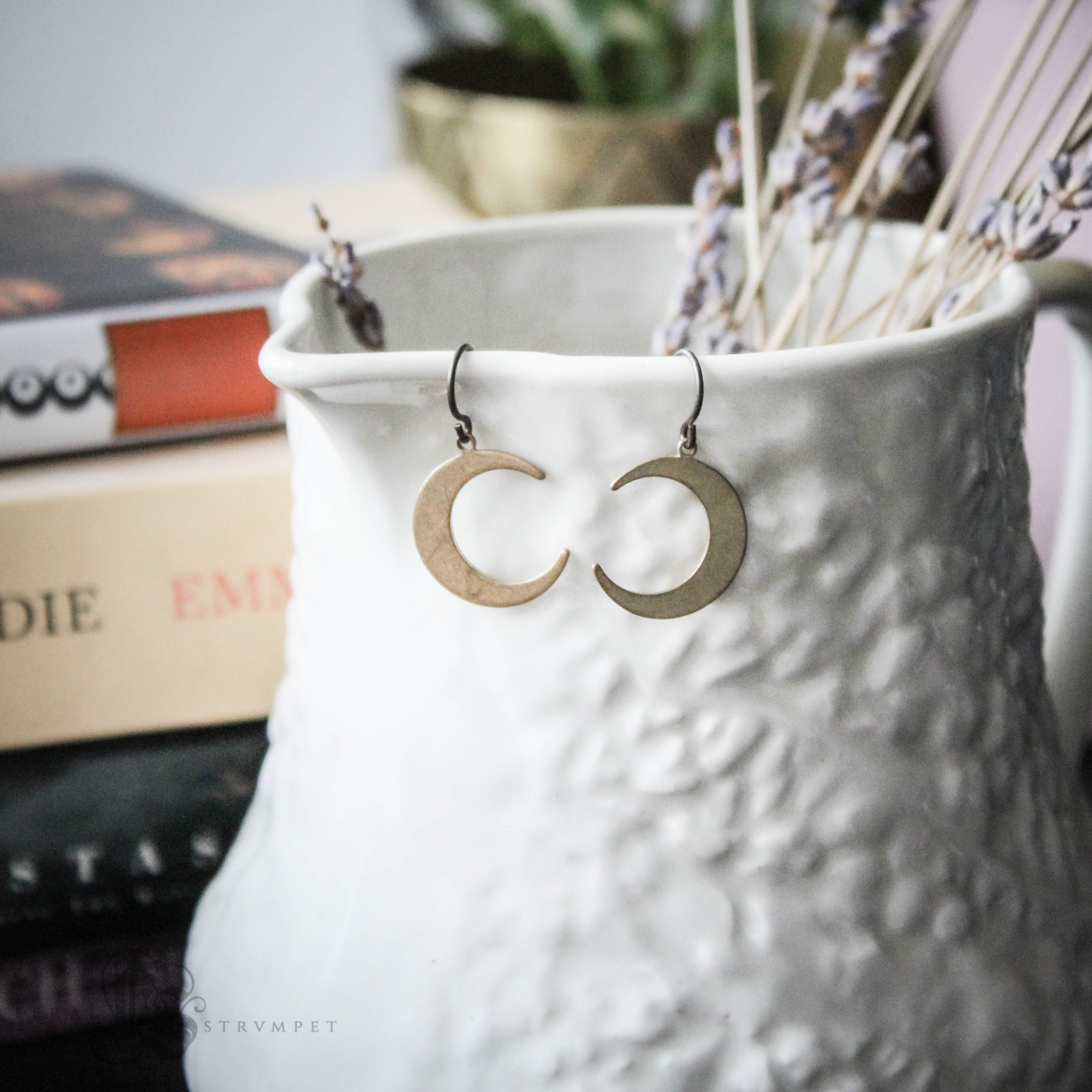 Petite Brass Moon Earrings – Feral Strumpet